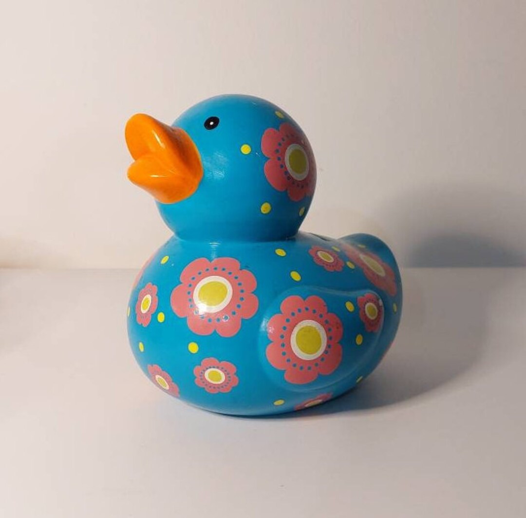 Duck Piggy Bank Funky Retro Flower Power Painted Wooden Money Coin ...