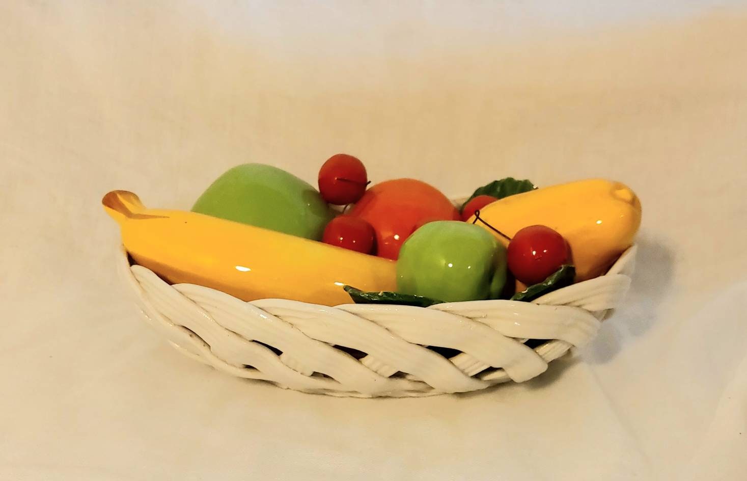 Majolica Fruit Basket Large Ceramic Table Centerpiece Vintage Kitchen ...