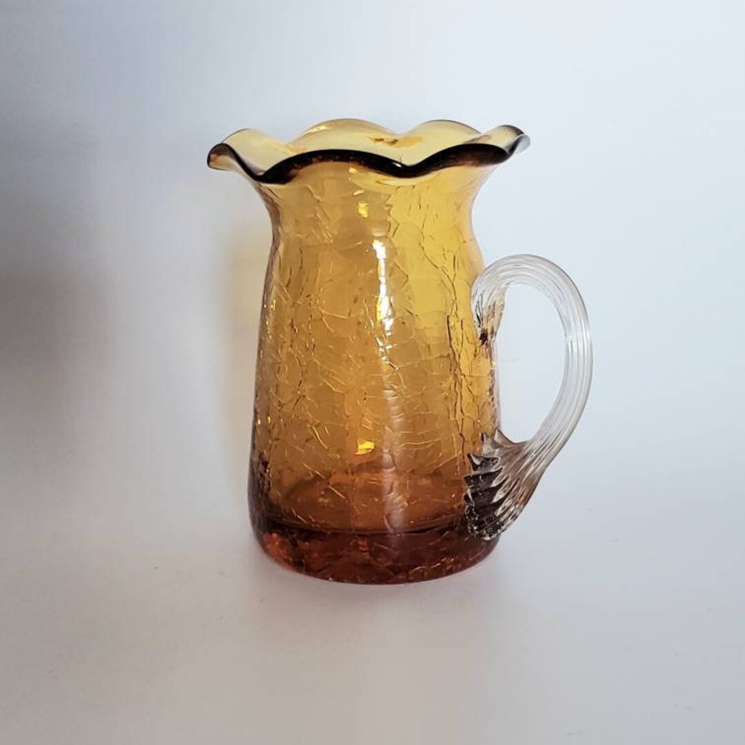 Amber Crackle Glass Miniature Pitcher Hand Blown Applied Handle - Etsy
