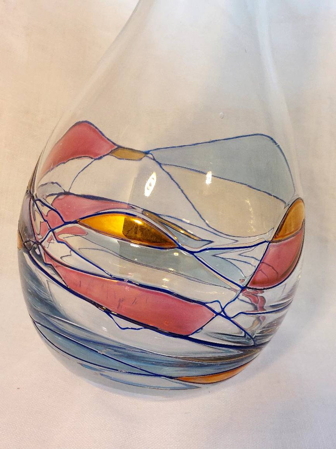 Romanian Crystal Wine Decanter Vintage Stained Glass Mosaic Pitcher ...