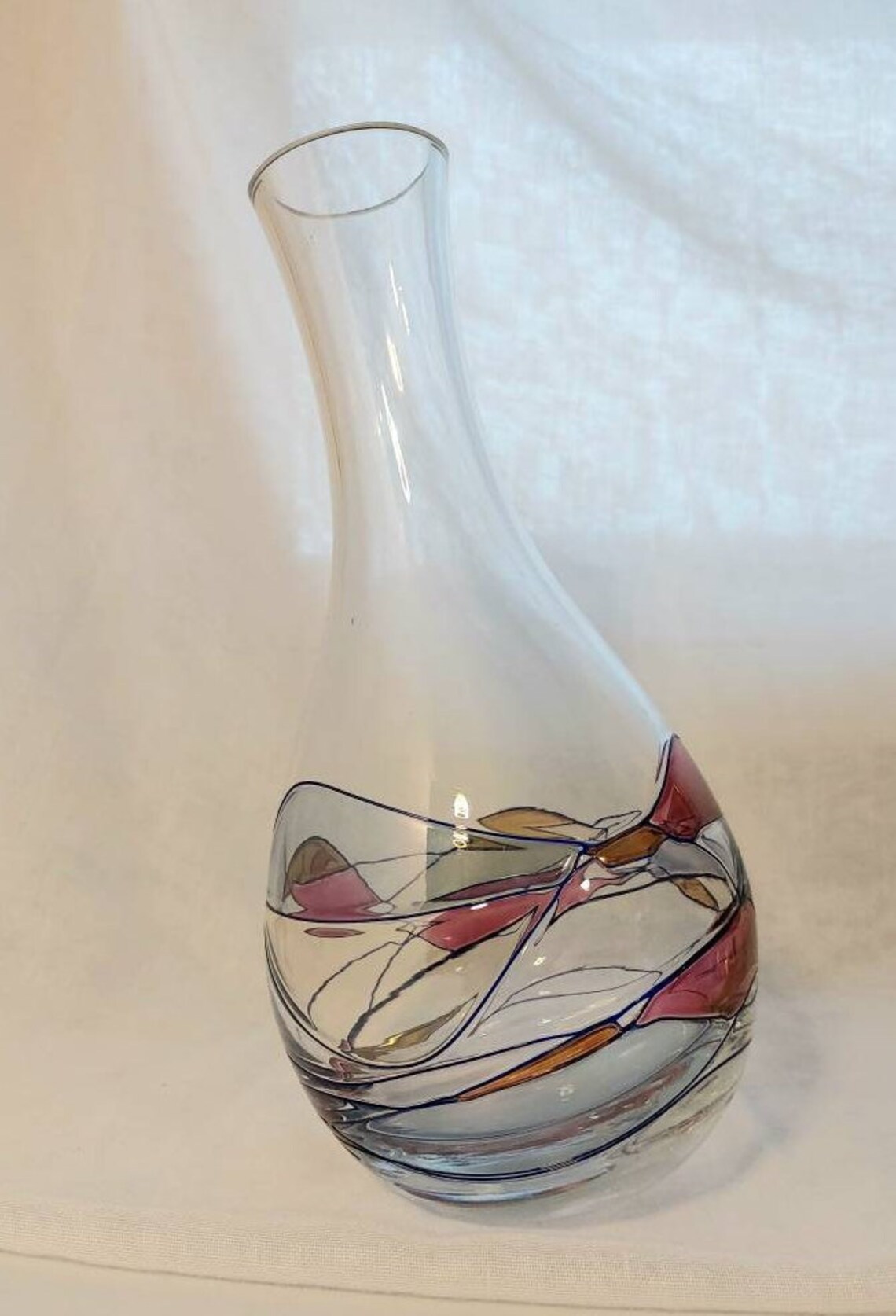 Romanian Crystal Wine Decanter Vintage Stained Glass Mosaic Pitcher ...