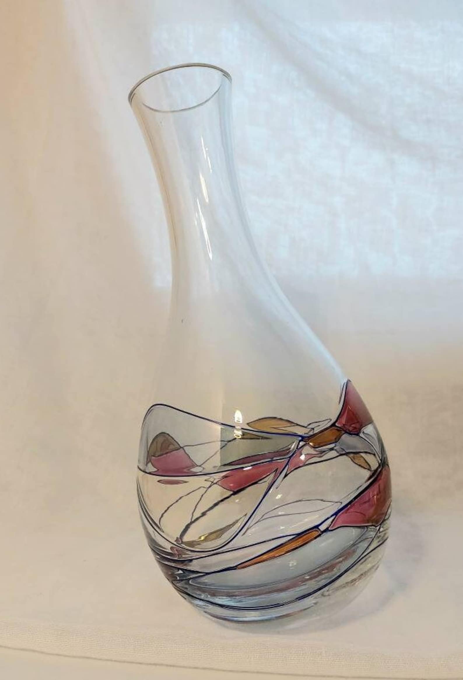 Romanian Crystal Wine Decanter Vintage Stained Glass Mosaic Pitcher ...