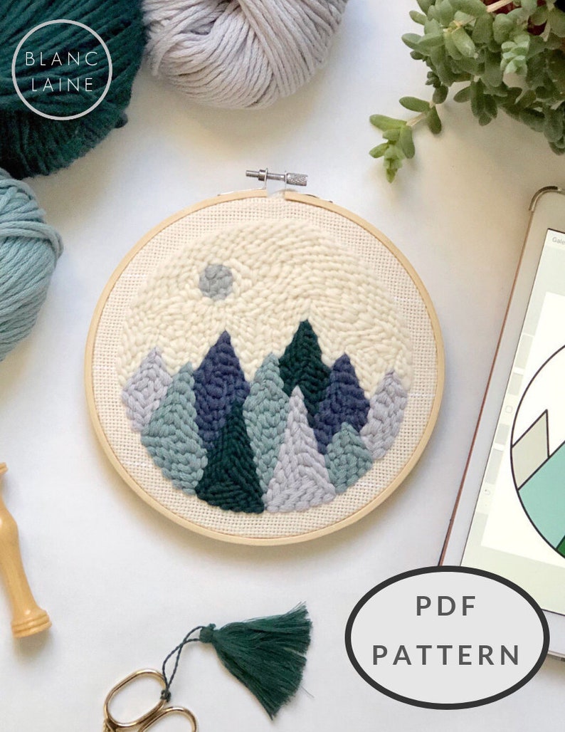 PDF FILE / Punch Needle Mountain Pattern / Punch Needle Design / Hoop Art / Rug Hooking Pattern ...