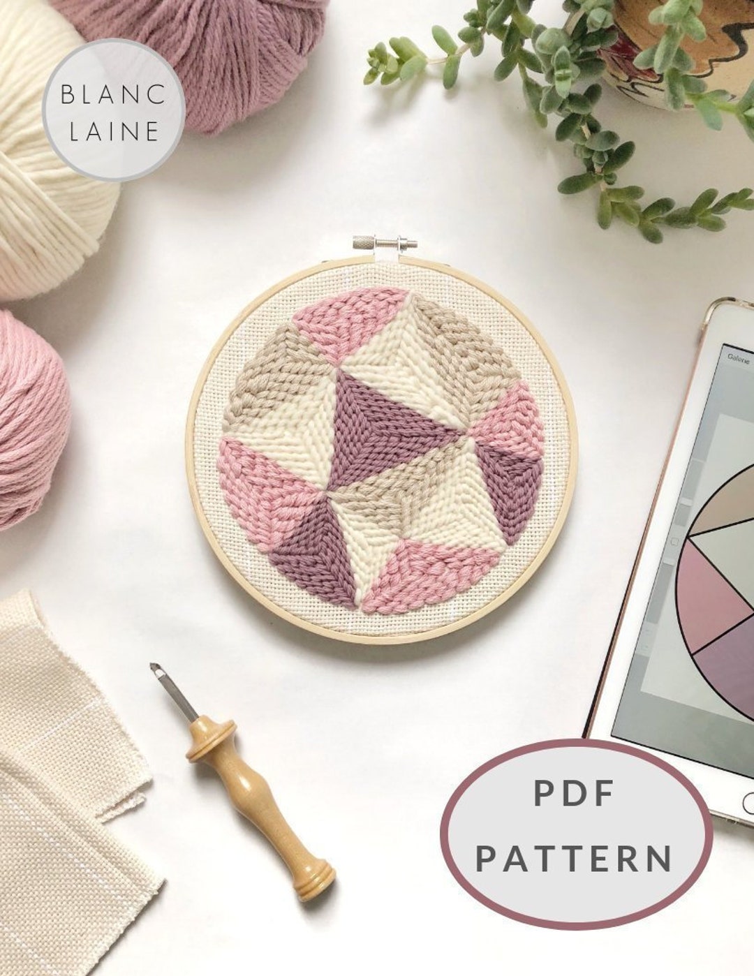 PDF FILE / Punch Needle Geometric Pattern / Punch Needle Design / Hoop ...