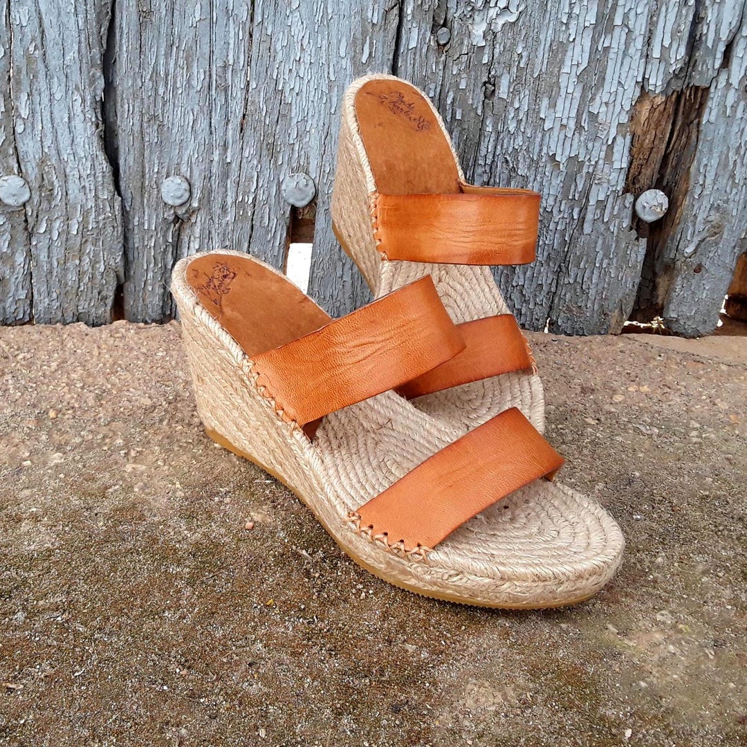 Backless Espadrille With High Wedge Heel. Two-strap High Wedge ...
