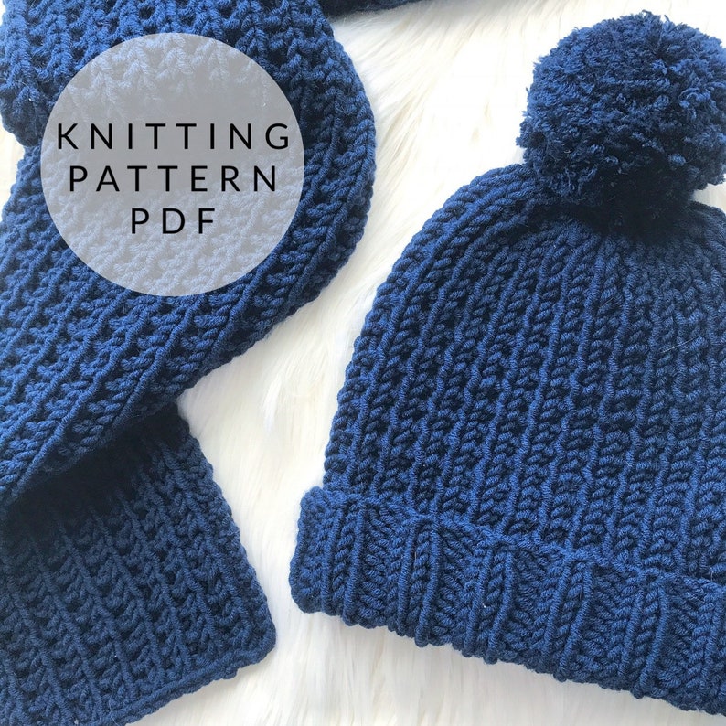 Knitting Pattern - Blue Steel Knit Scarf & Beanie - Etsy