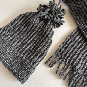 Crochet Pattern - Anthracite Grey Ribbed Scarf and Beanie Hat Set - Etsy