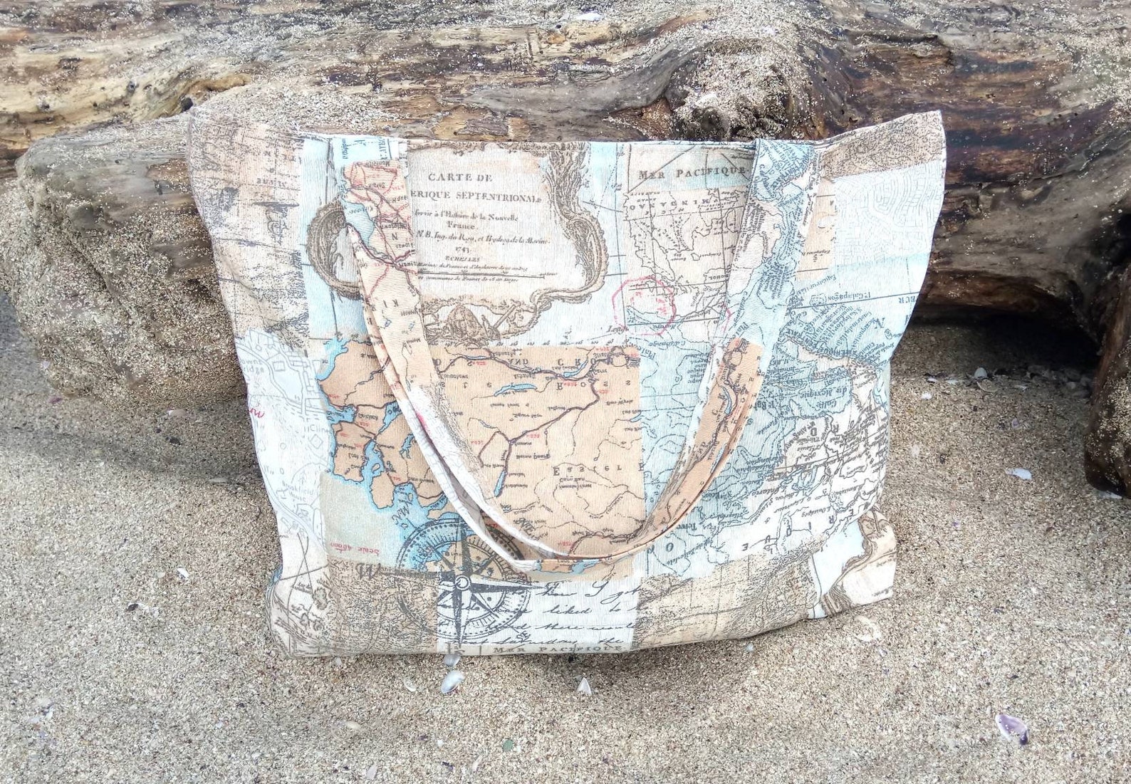 Weekend Bag Beach Tote Zipped Tote Traveler Bag Vintage Map Tote Gift ...