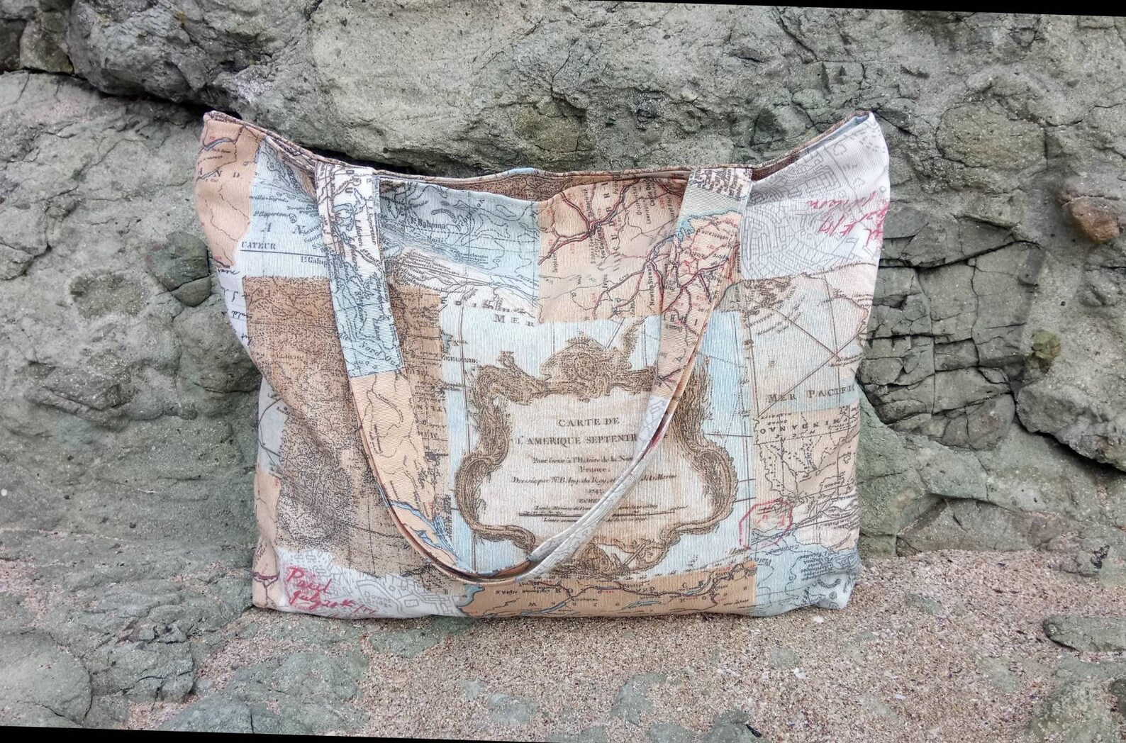 Weekend Bag Beach Tote Zipped Tote Traveler Bag Vintage Map Tote Gift ...