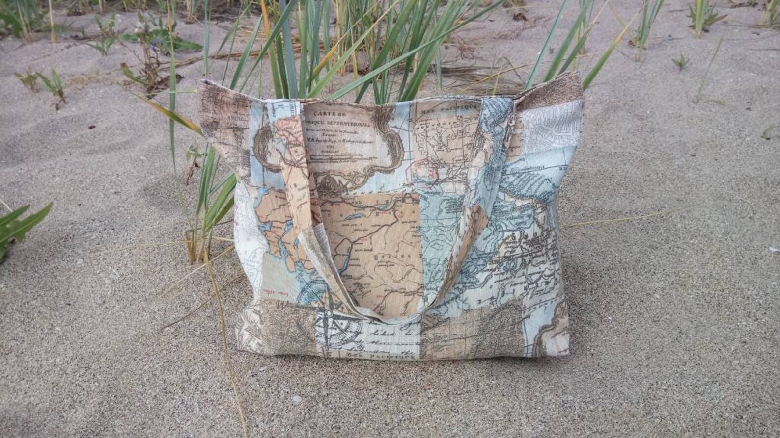 Weekend Bag Beach Tote Zipped Tote Traveler Bag Vintage Map Tote Gift ...