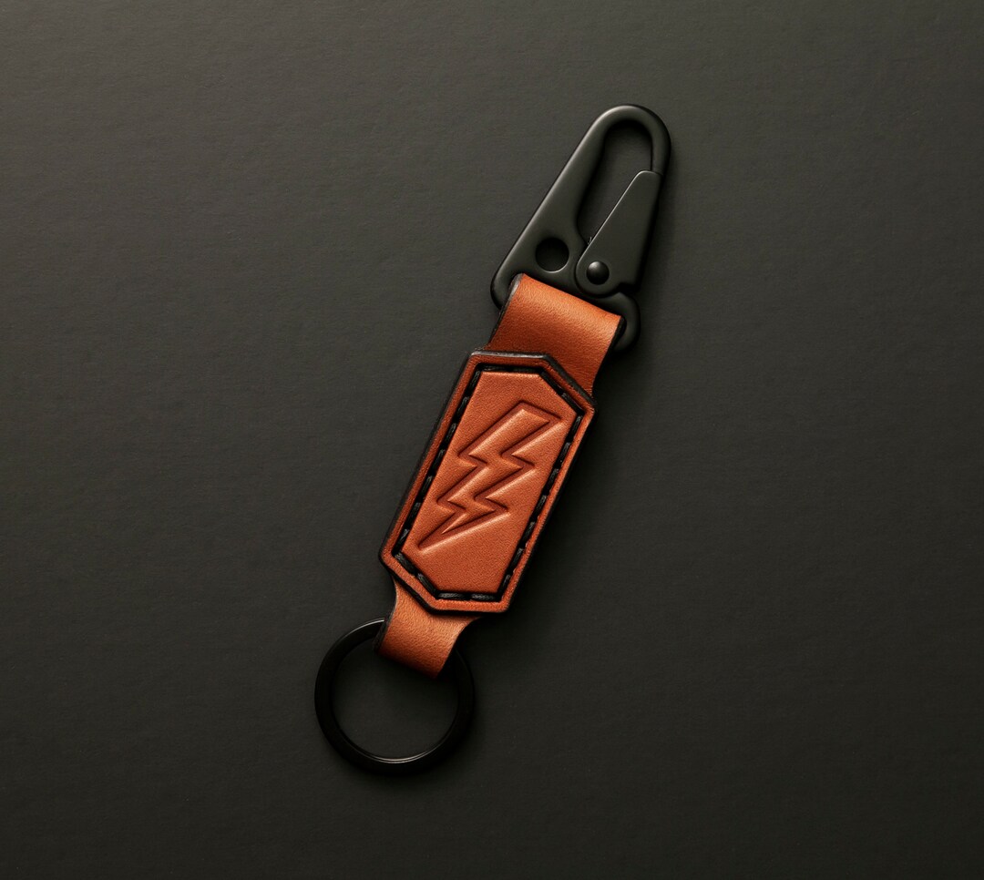 Leather Lightning Bolt Keychain: Custom Debossed Key Fob - Etsy