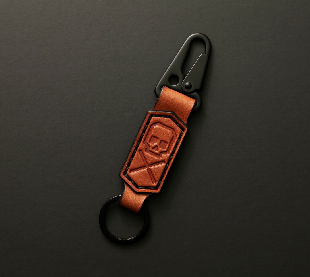 Leather Skull Keychain: Custom Debossed Tactical Key Fob - Etsy
