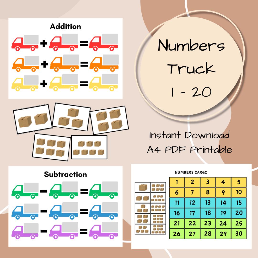 Numbers Truck (1-20) Printable, Toddler Learning Numbers INSTANT ...
