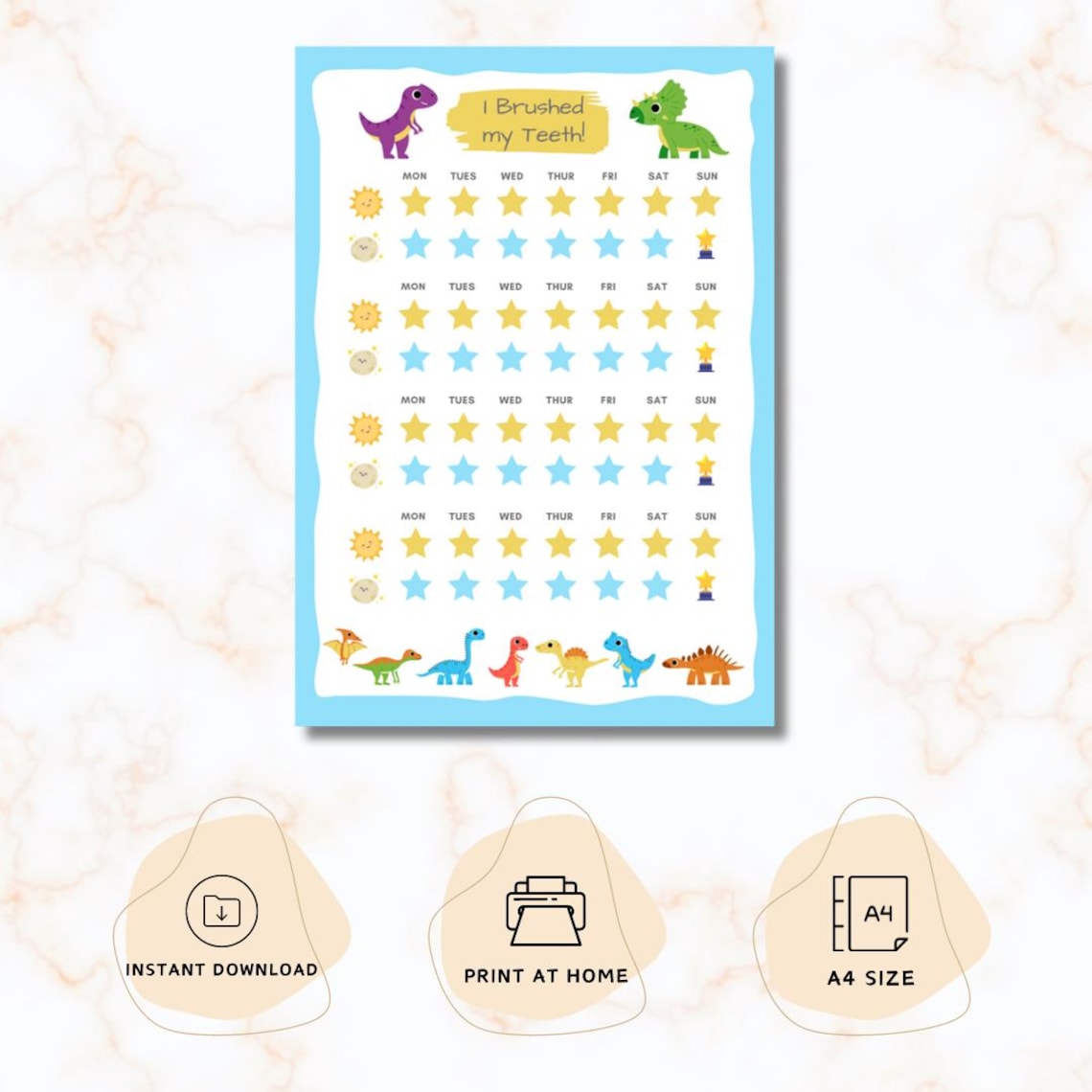 Dinosaur Brush Teeth Rewards Chart (printable) - Etsy