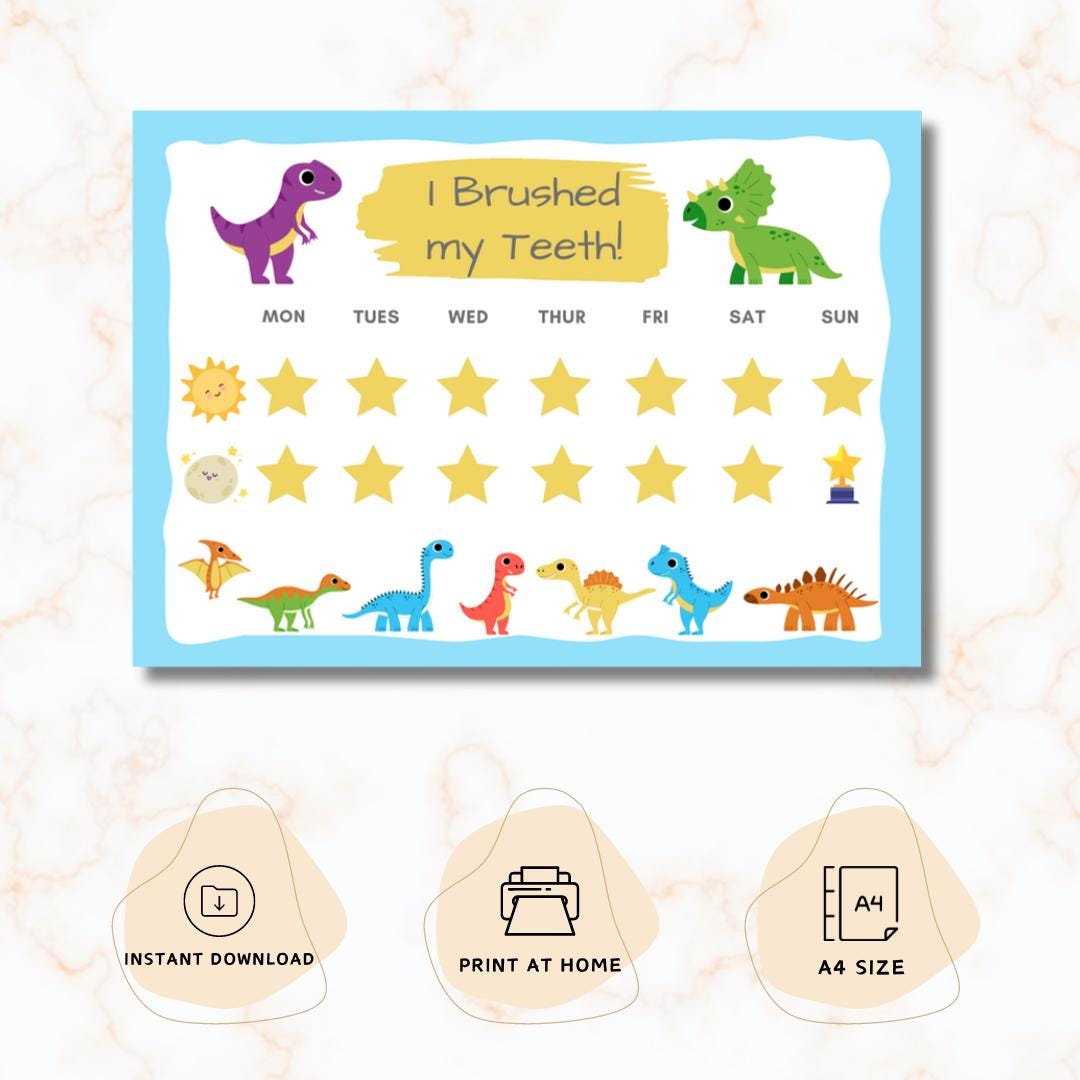 Dinosaur Brush Teeth Rewards Chart printable - Etsy
