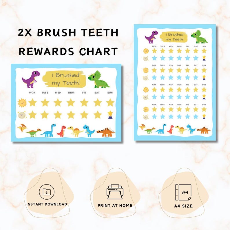 Dinosaur Brush Teeth Rewards Chart (printable) - Etsy