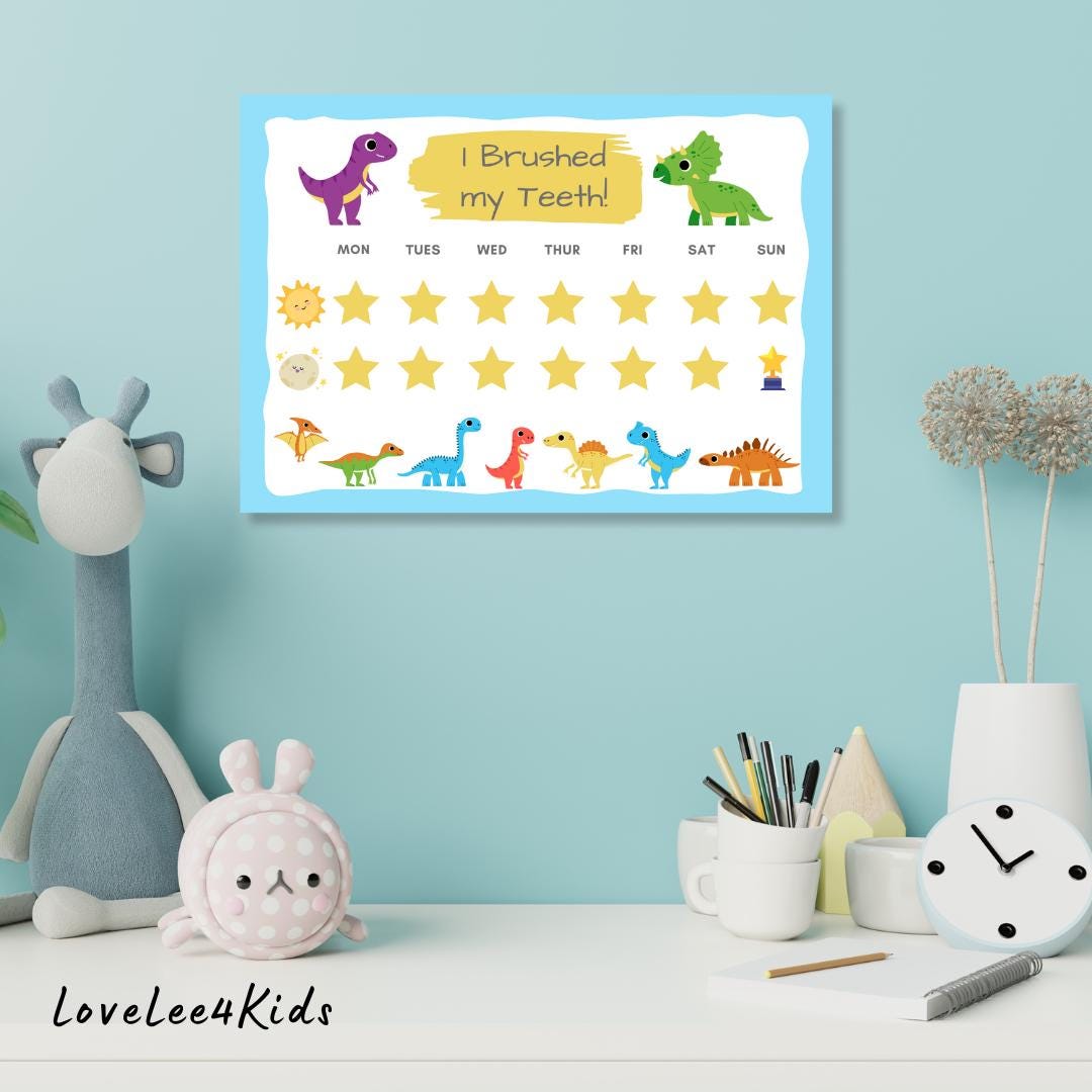 Dinosaur Brush Teeth Rewards Chart printable - Etsy