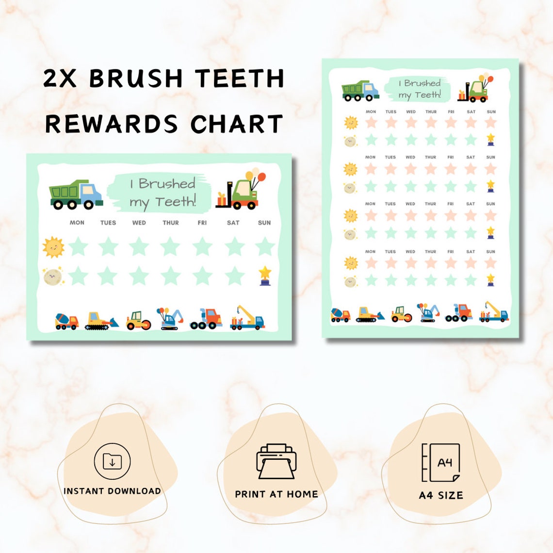 Construction Trucks Brush Teeth Rewards Chart (printable) - Etsy