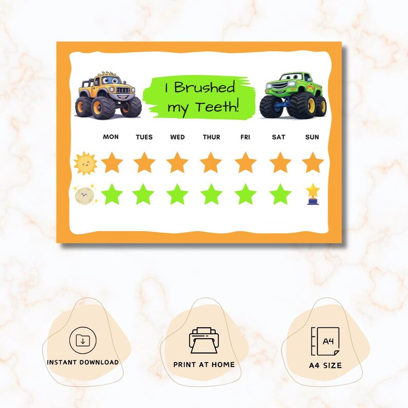 Monster Truck Brush Teeth Rewards Chart (printable) - Etsy