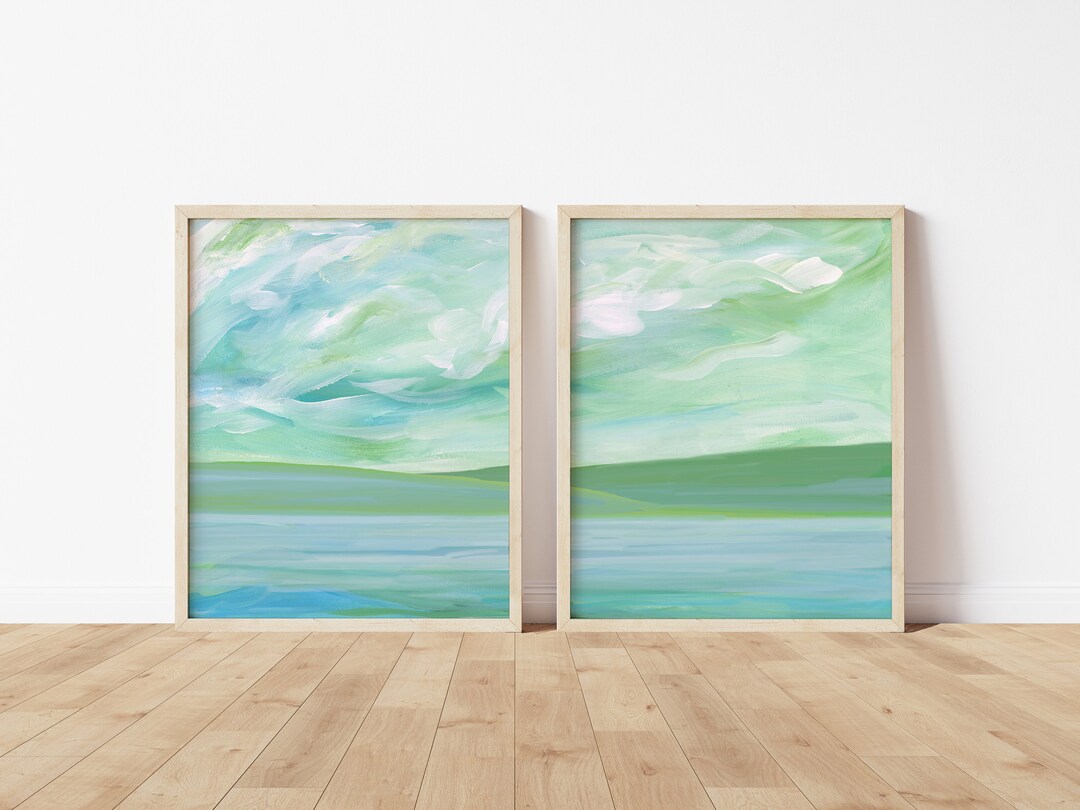 Coastal Art Print Set: Blue Green Beach Scene, Palm Tree Wall Decor - Etsy
