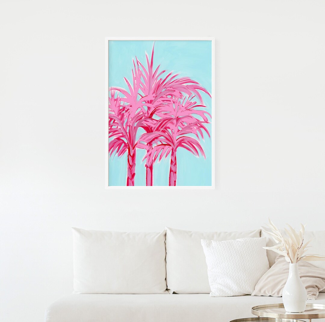 Pink Palm Tree Print – Turquoise Coastal Wall Art - Etsy