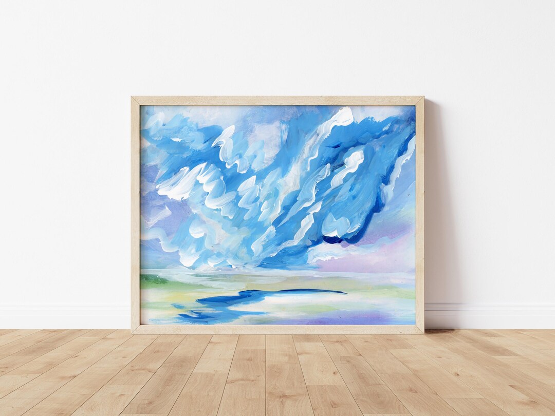 Cloud Wall Art Print, Blue Sky Wall Art, Marsh With Sky Print, Blue ...