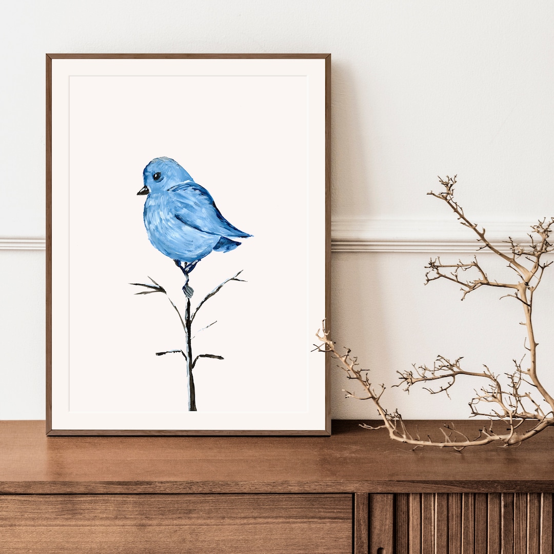 Blue Bird Wall Decor Bird Print Bird Wall Art Acrylic Painting of a ...