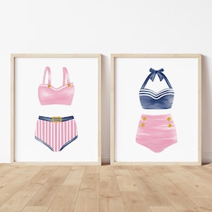 Vintage Swimsuit Art Print - Watercolor Art Print - Home Decor - Beach ...