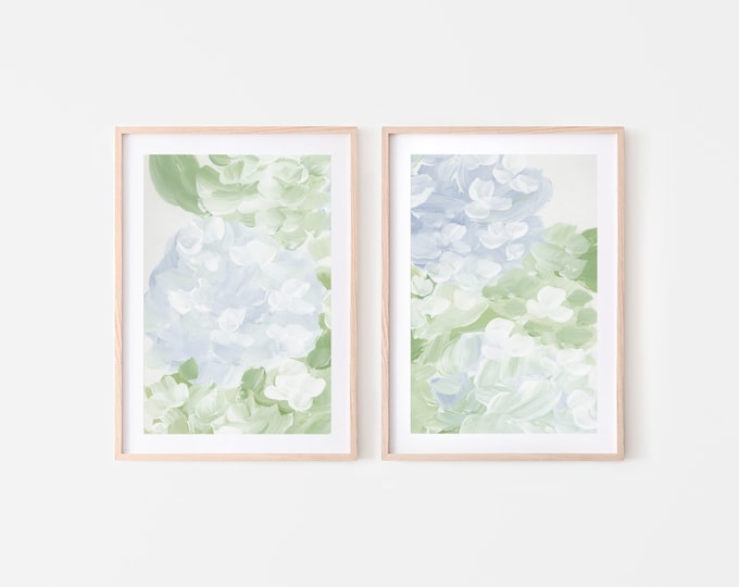 Blue Hydrangeas Print Set of 2 - Blue Flowers - Abstract Flowers ...