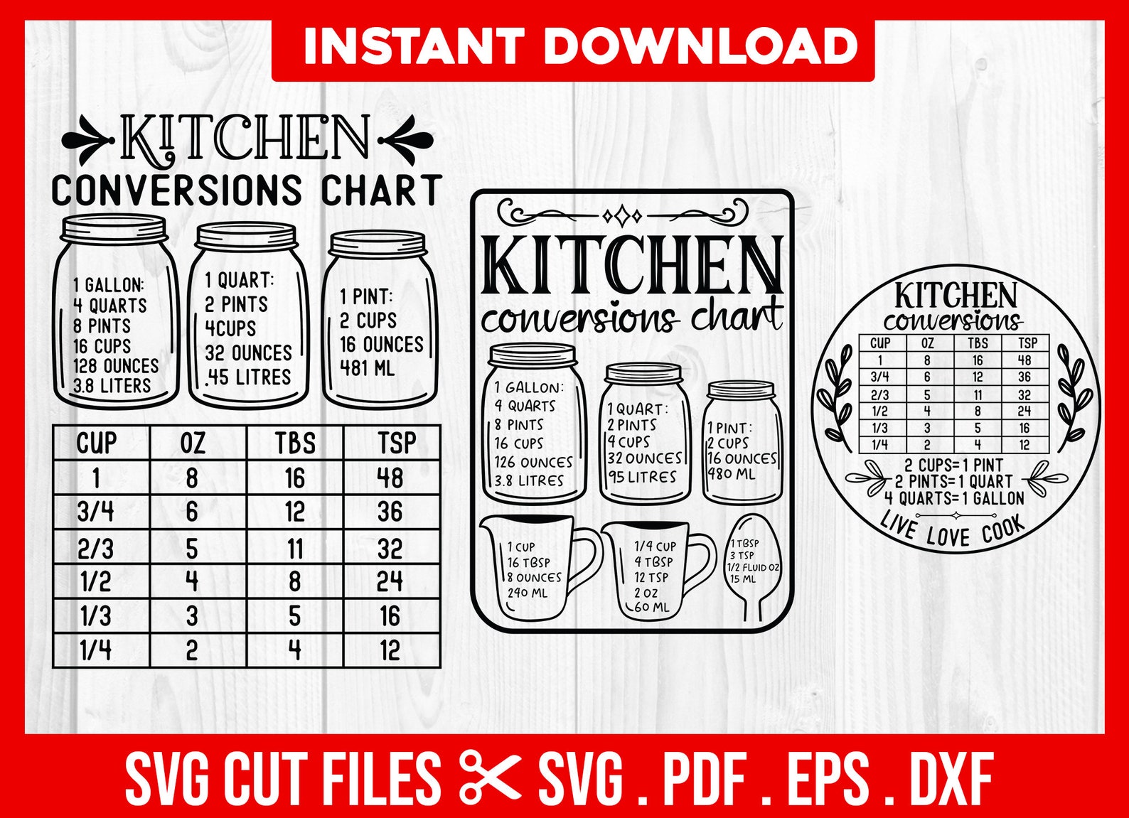 Kitchen Conversions Chart Svg Bundle,kitchen Bundle Svg,conversions ...