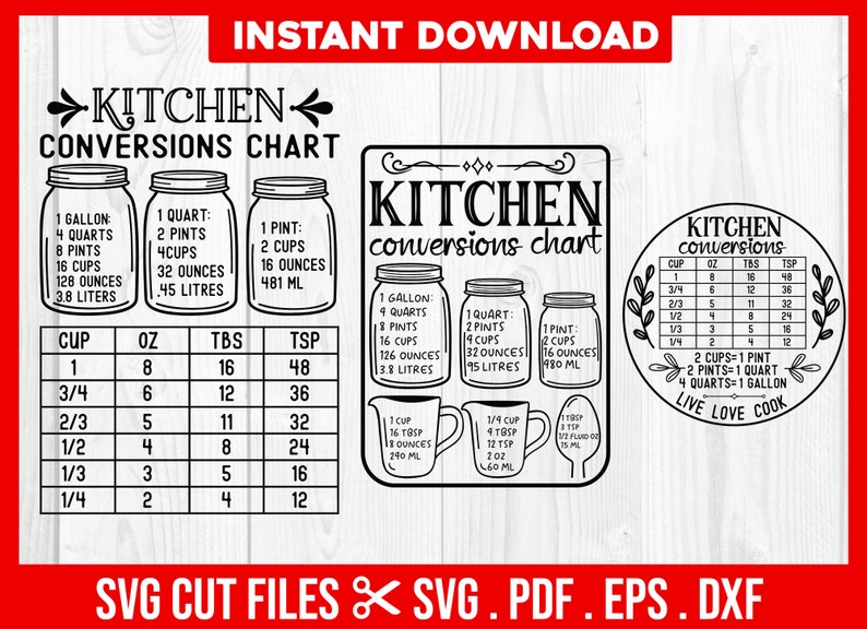 Kitchen Conversions Chart Svg Bundle,kitchen Bundle Svg,conversions ...