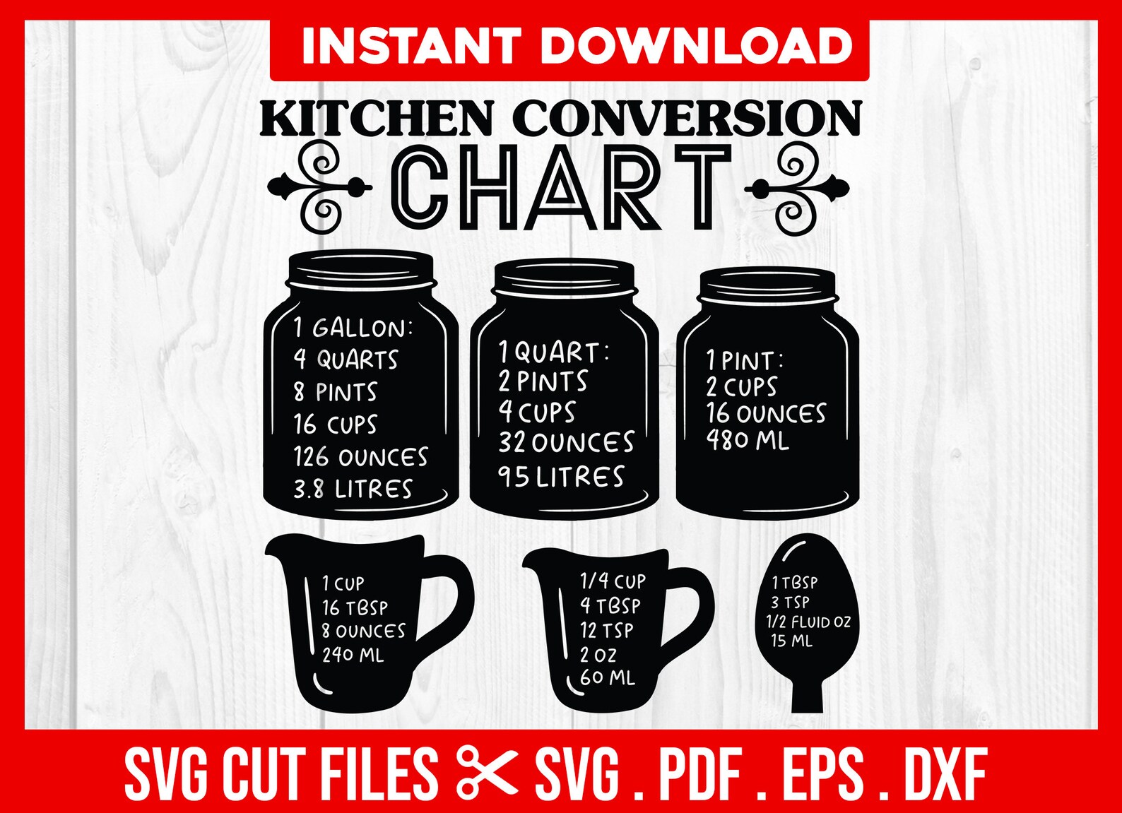 Kitchen Conversions Chart Svg Bundle,kitchen Bundle Svg,conversions ...