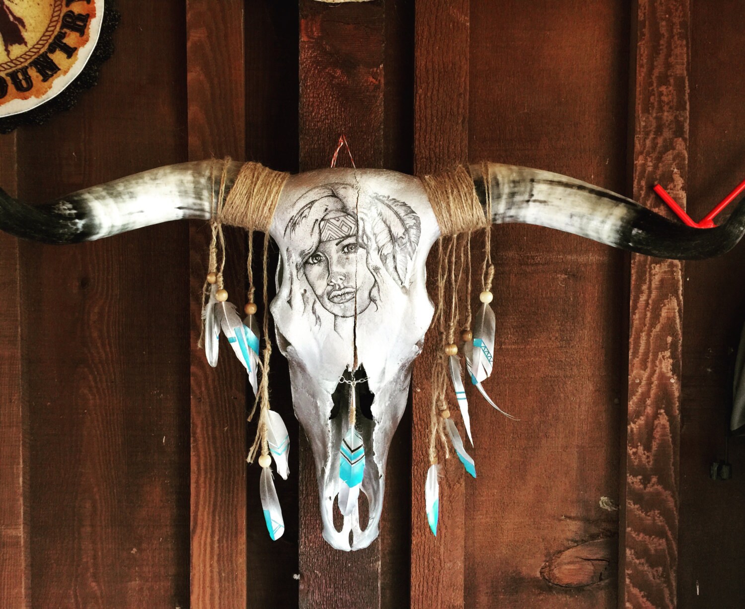 Hand Painted Native American Indian Theme Steer Skull - Etsy