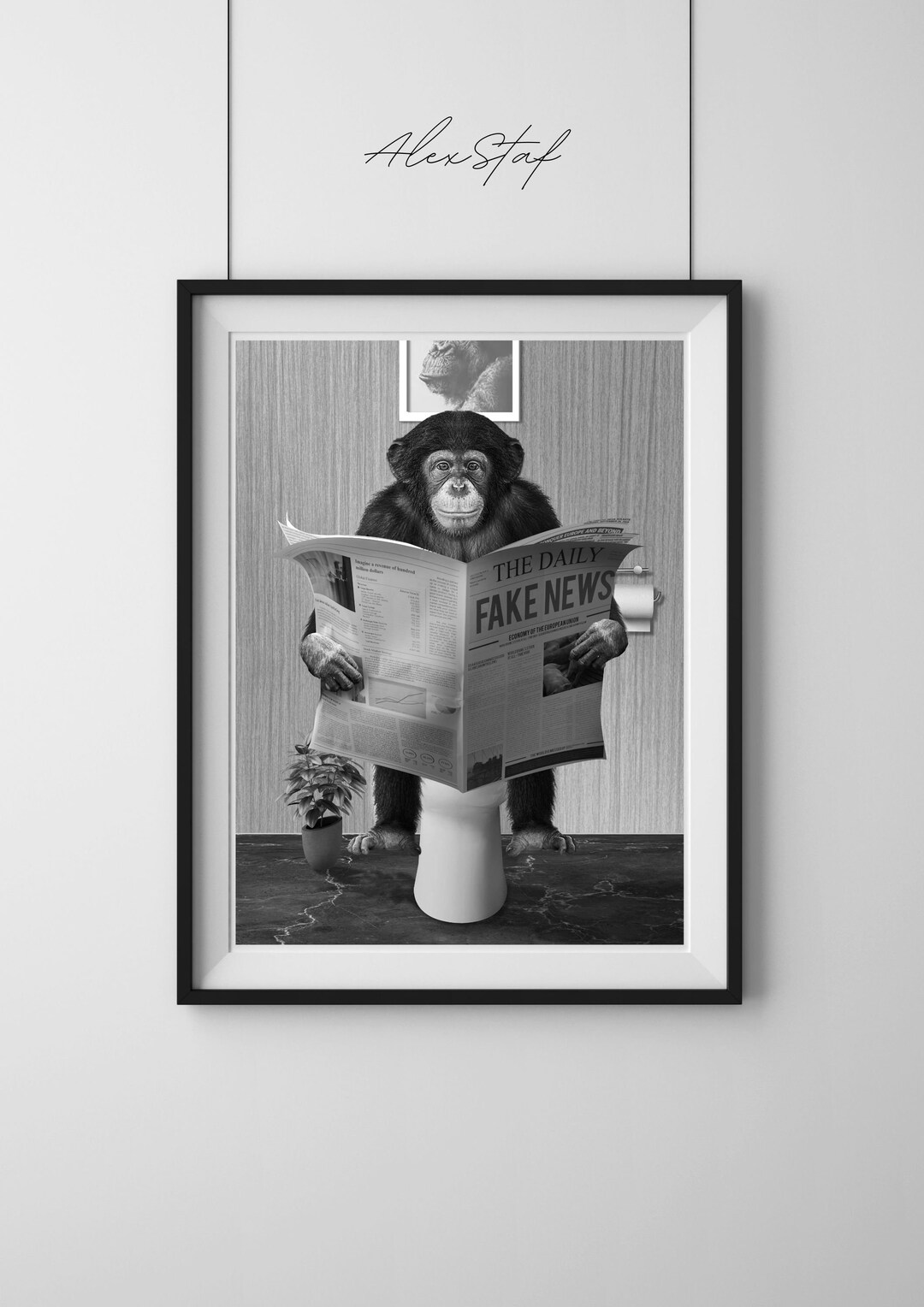 Monkey on Toilet, Funny Bathroom Printable, Safari Animal Art, Bathroom ...