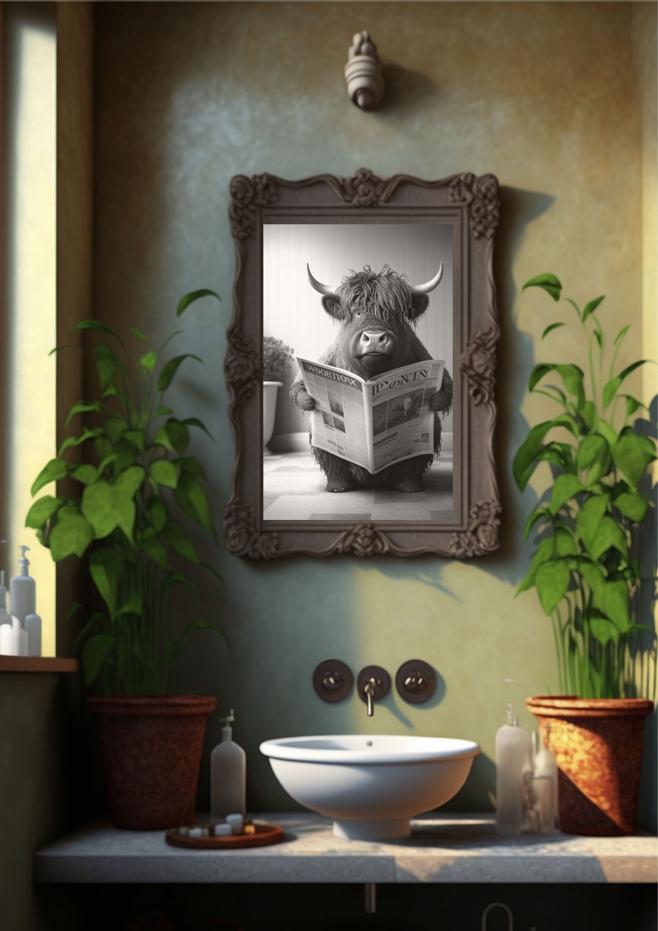 Scottish Highland Cow in Bathroom Bathroom Humor Funny - Etsy