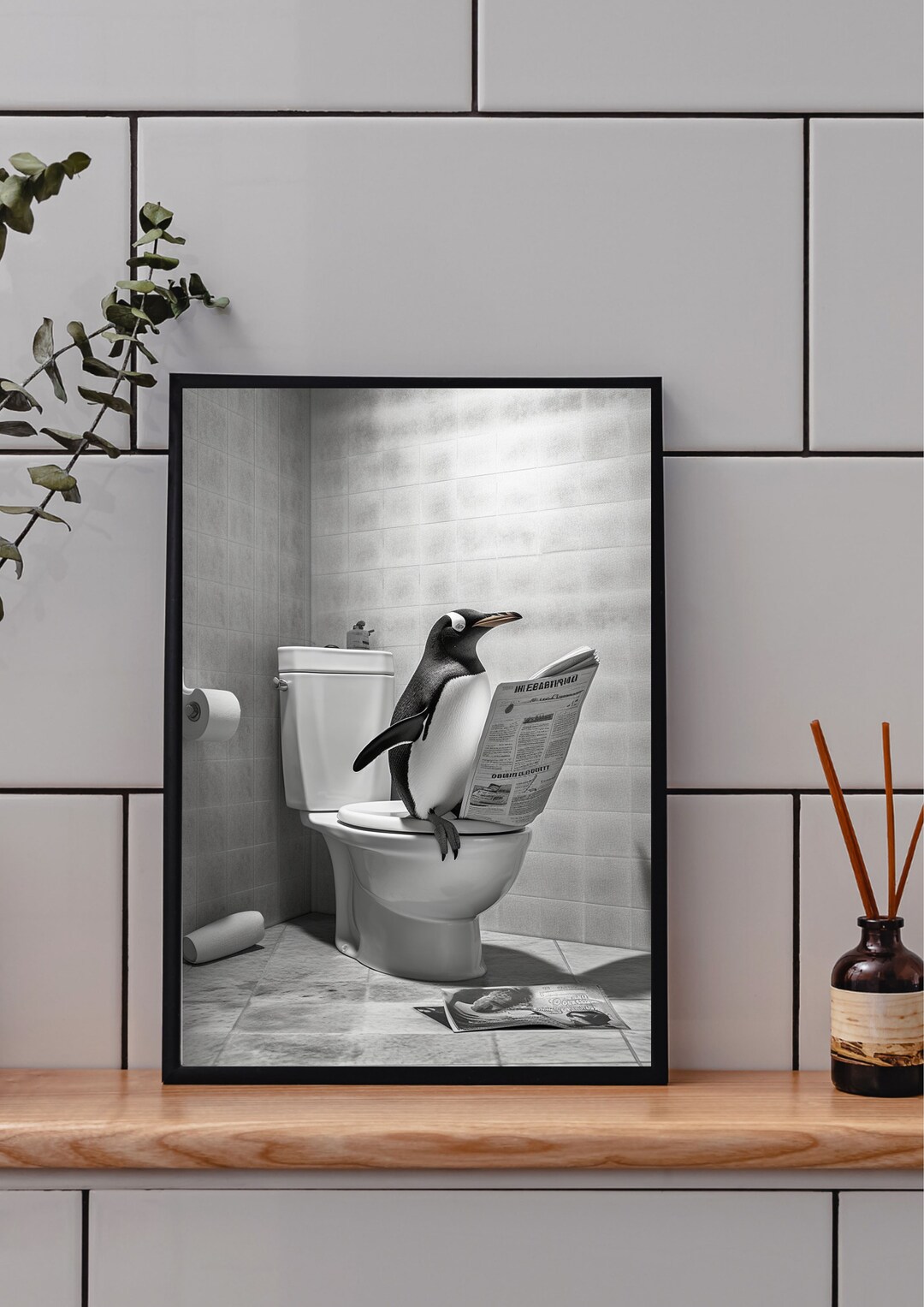 FUNNY BATHROOM PRINT Penguin, Penguin in Toilet,kids Bathroom Print ...