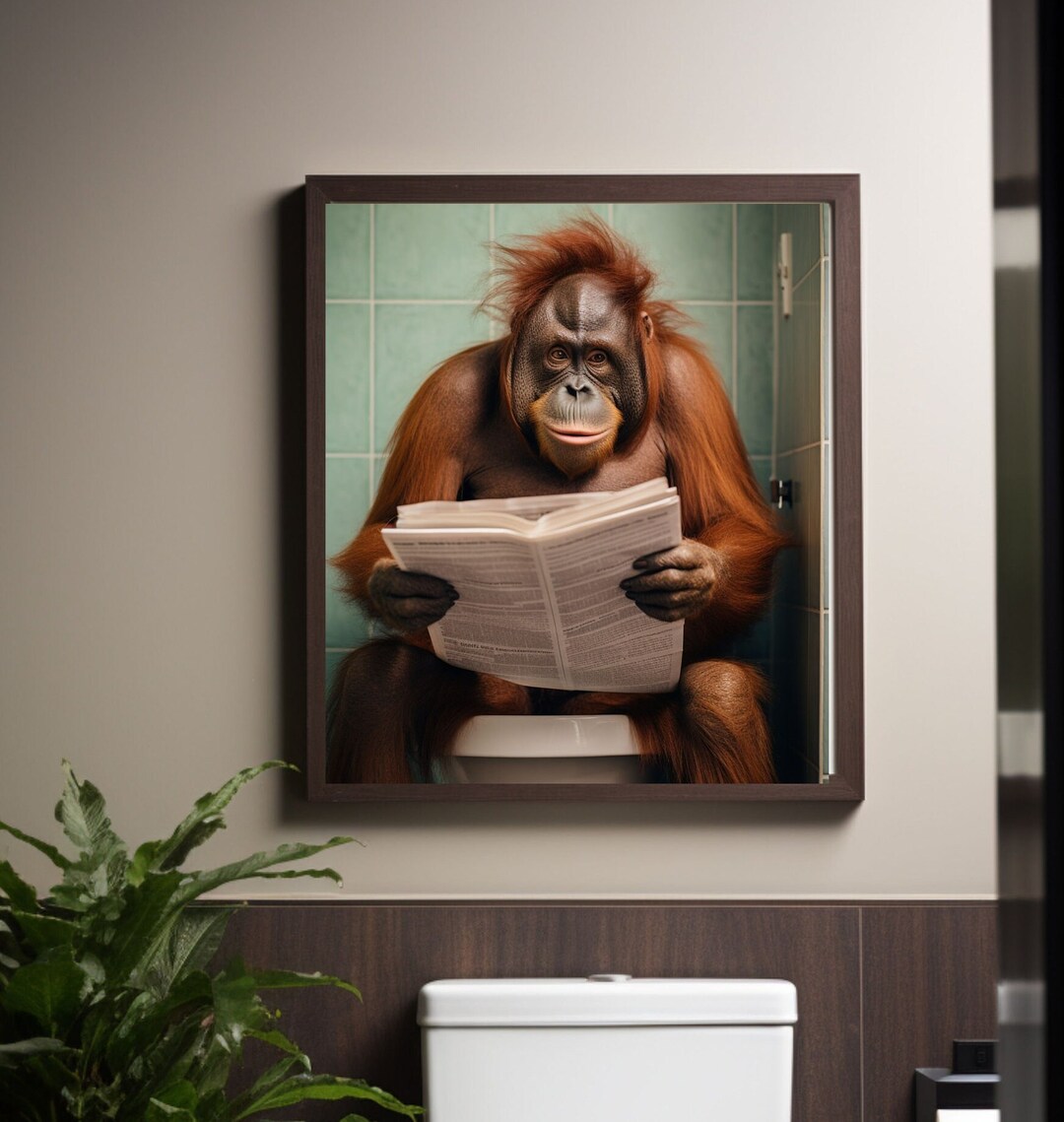 Chimpanzee Monkey Wall Art, Funny Bathroom Print, Toilet Poster ...