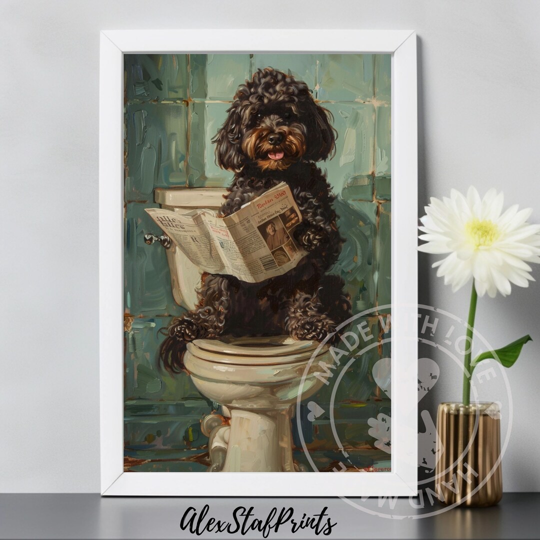 Brown Cockapoo Wall Art, Funny Bathroom Print, Toilet Poster, Bathroom ...