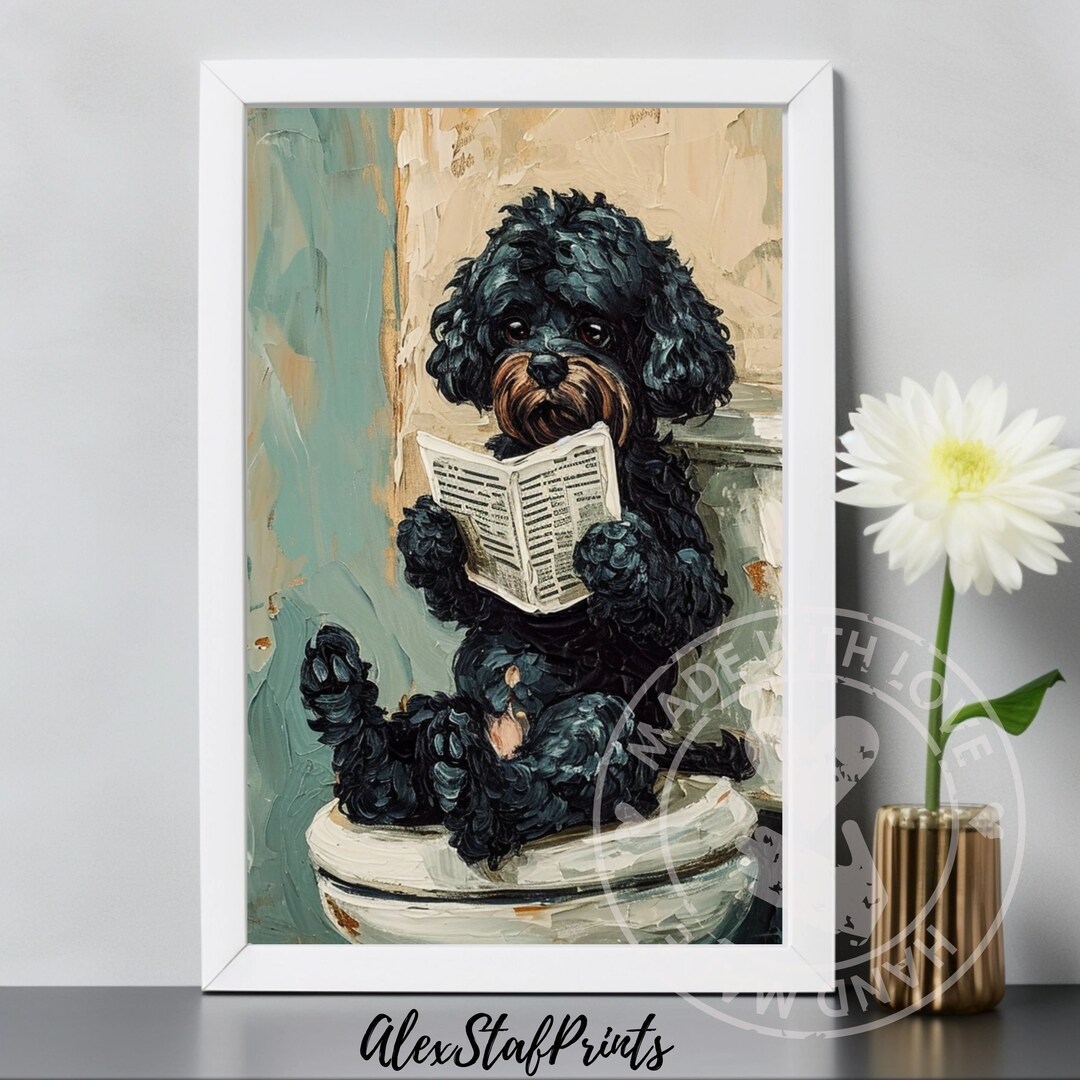 Cockapoo on the Toilet Print at Home Download Funny Dog Bathroom Wall ...
