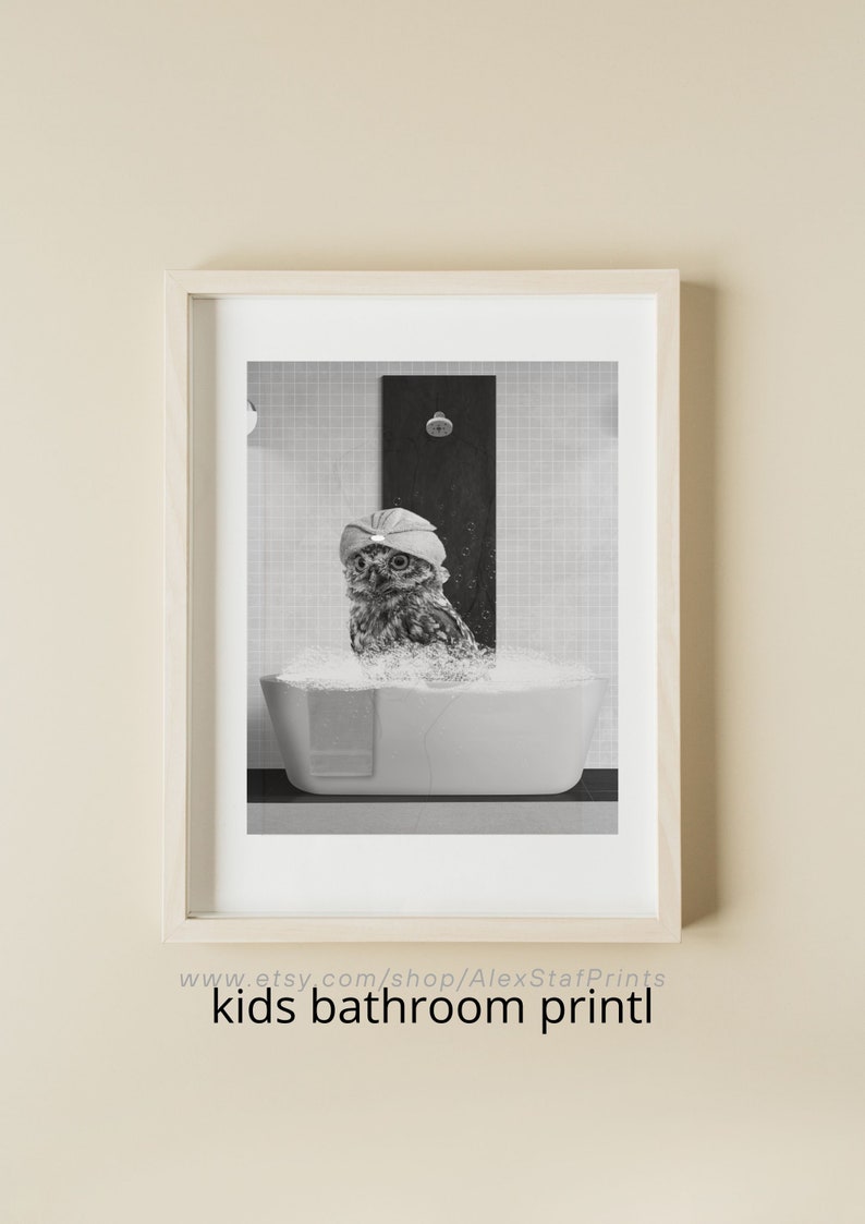 Owl Taking a Bath Owl Print Funny Bathroom Art Owl in - Etsy