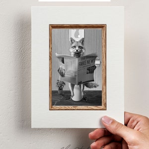 Fox Wall Art, Black Art, Fox in Toilet, Toilet Humor, Animal in Toilet ...