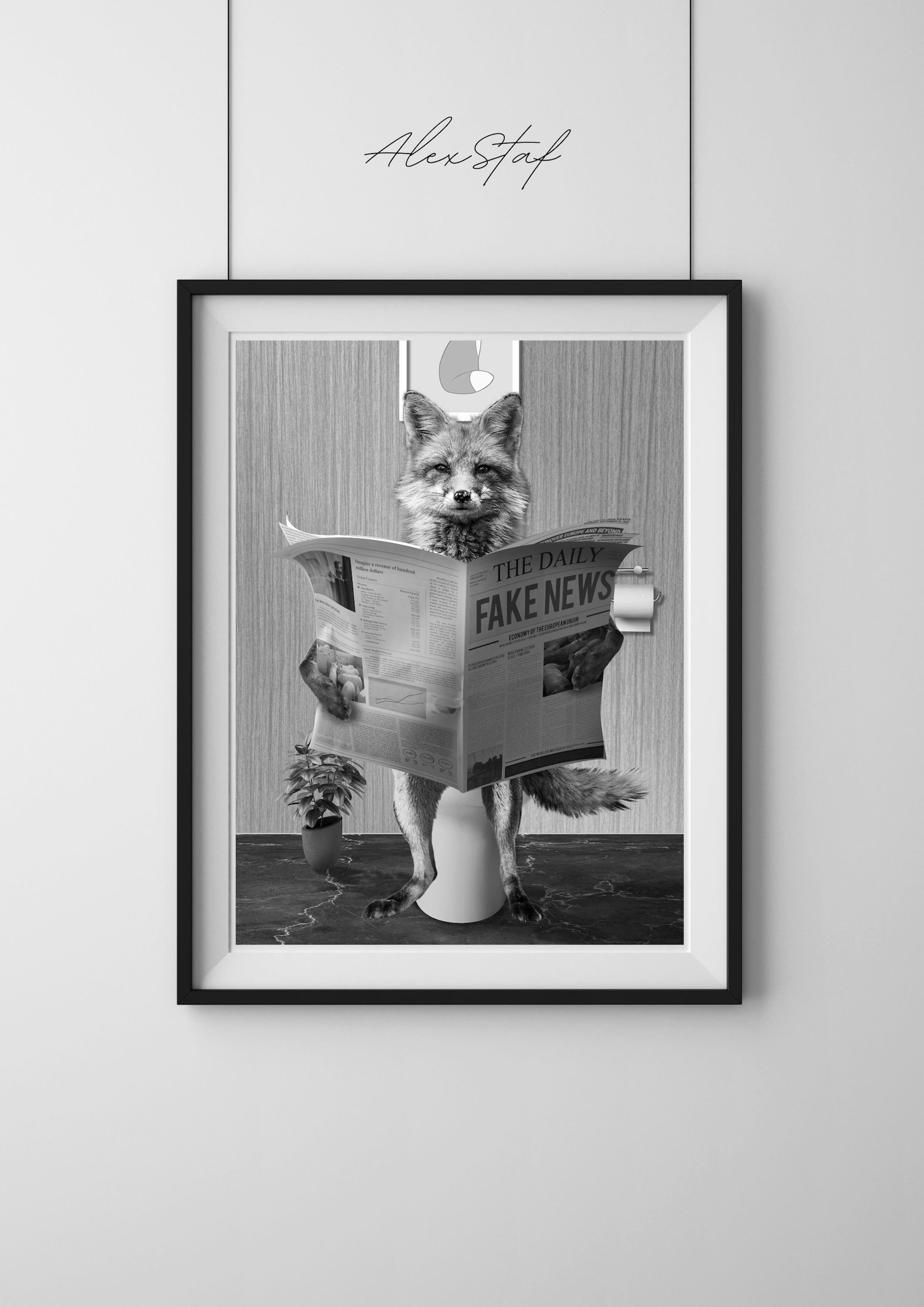 Fox Wall Art Black Art Fox in Toilet Toilet Humor Animal - Etsy