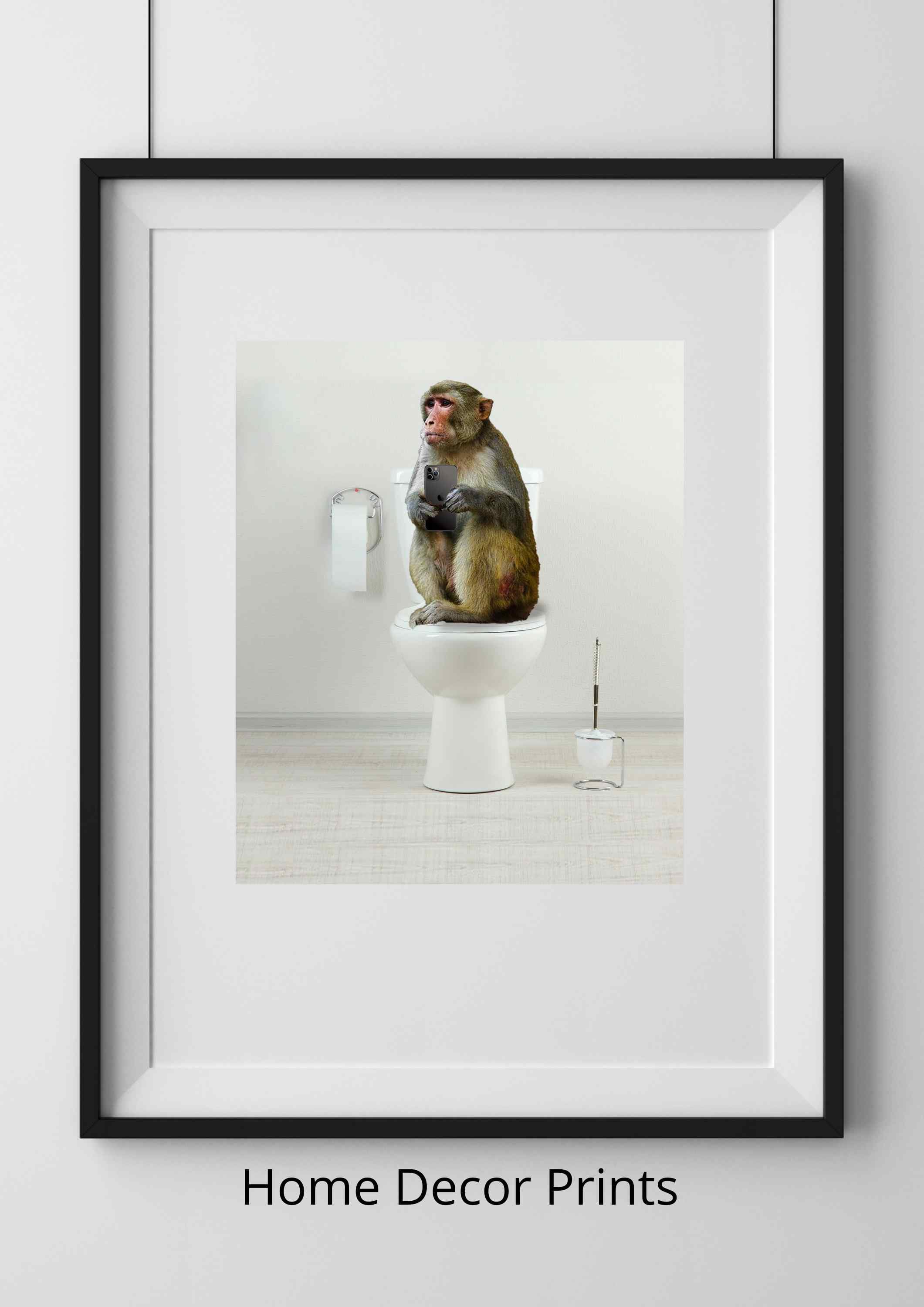 Monkey With Phone on Toilet Funny Bathroom Printable Safari - Etsy