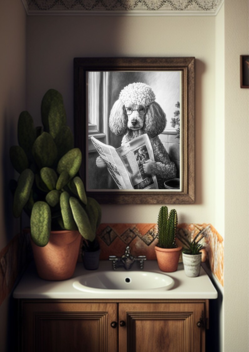 Hilarious Poodle Reading Newspaper in Toilet Unique and - Etsy