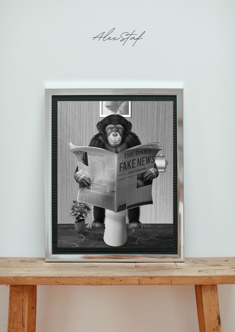 Monkey on Toilet Funny Bathroom Printable Safari Animal Art - Etsy