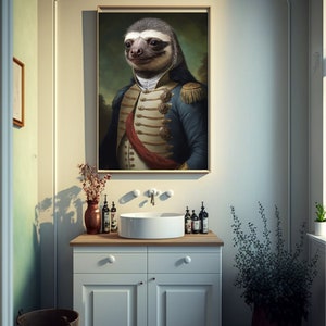 Sloth Napoleon Painting .sloth Wall Art, Funny Bathroom Print, Poster ...