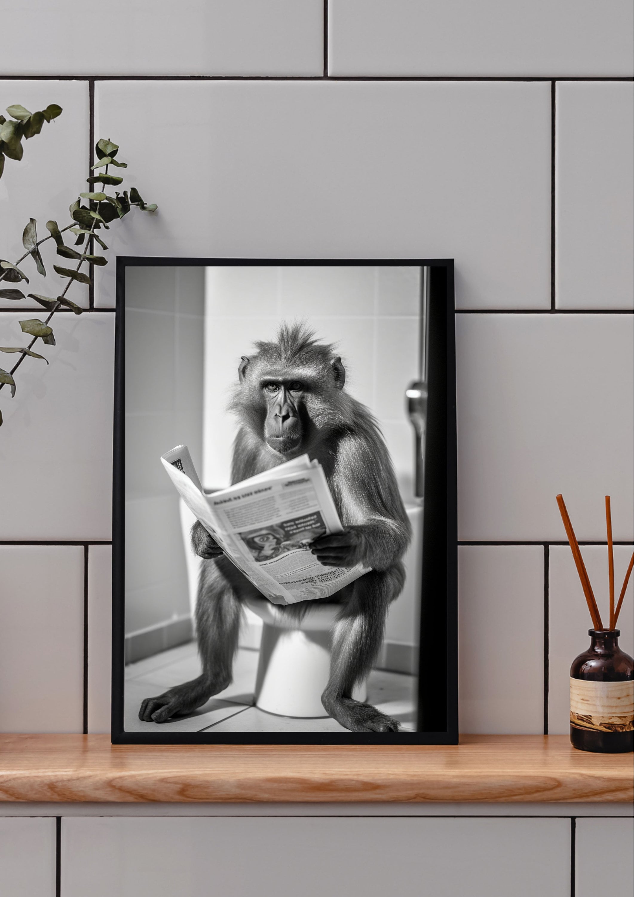Monkey on Toilet, Funny Bathroom Printable, Safari Animal Art, Bathroom ...