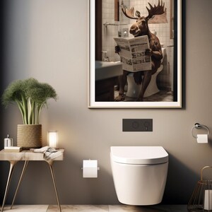 Moose Sitting on the Toilet Reading a Newspaper, Funny Bathroom Humor ...