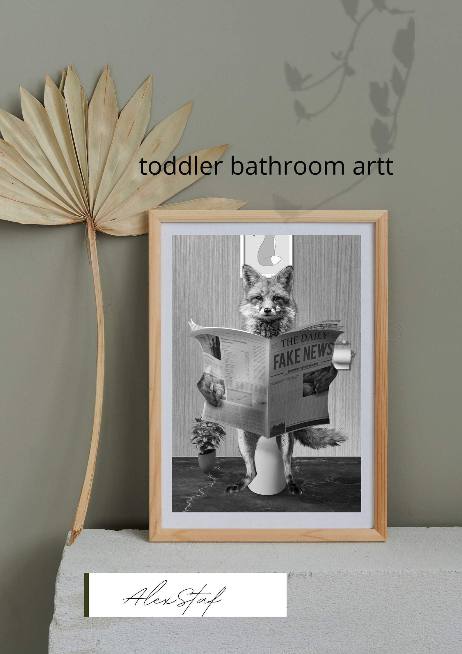 Fox Wall Art Black Art Fox in Toilet Toilet Humor Animal - Etsy