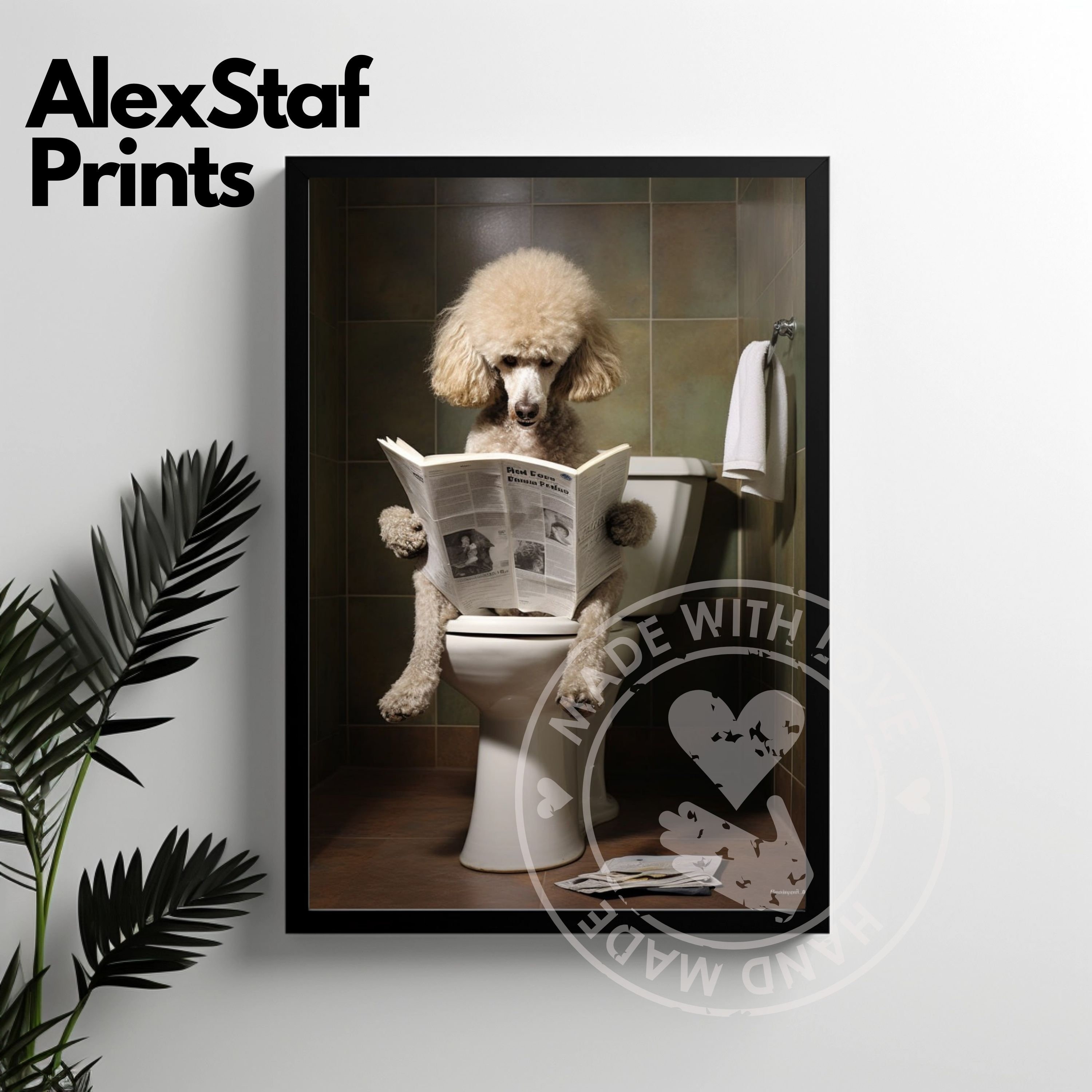 Poodle Bathroom PRINTABLE Art Sitting on Toilet Reading Newspaper ...